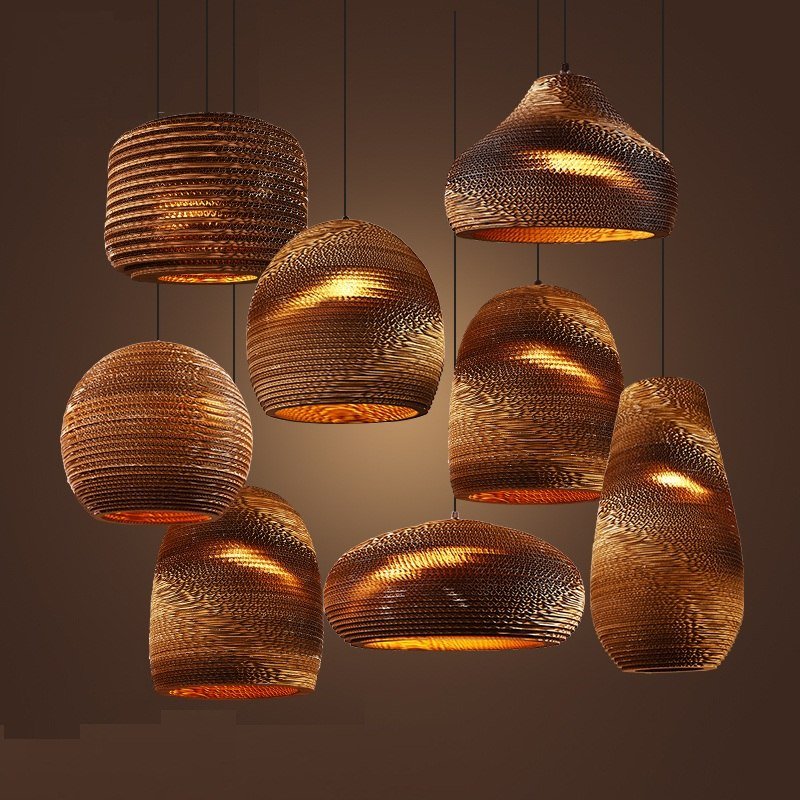 Industrial Modern Nordic Pendant Corrugated Paper Lamp Lights Hanging ...
