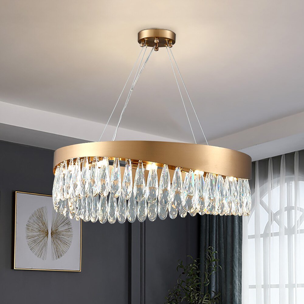 Led Brushed Gold Living Room Chandelier Art Design Luxury K9 Crystal L ...