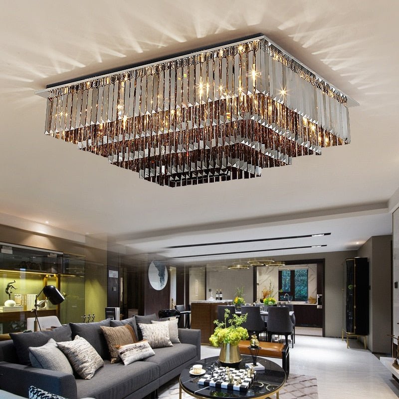 Luxury Modern Black Crystal Ceiling Chandelier Living Room Square Shap ...