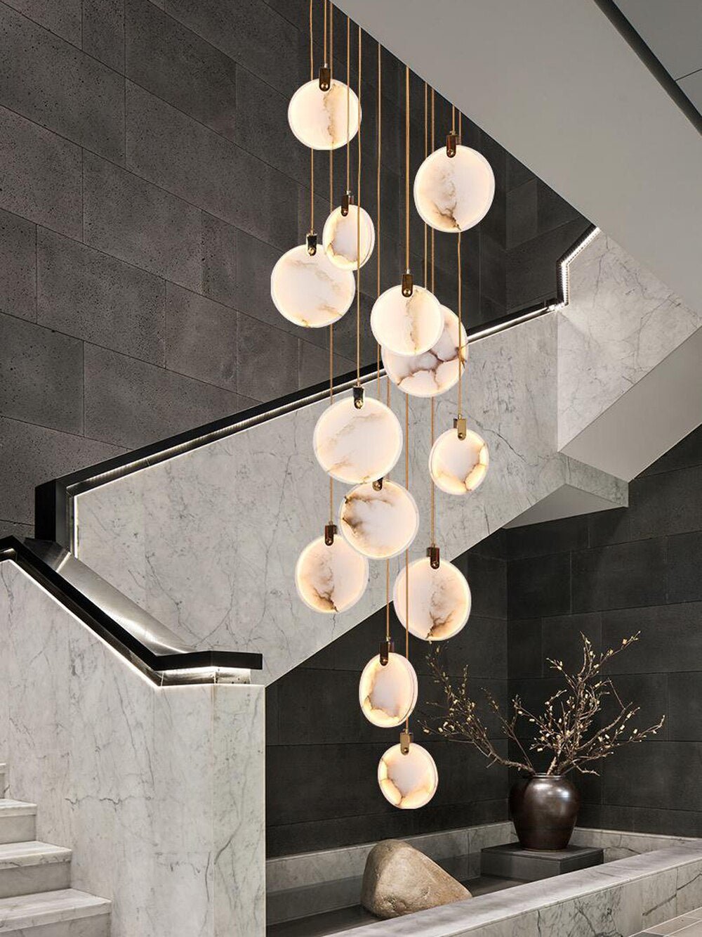 Modern Marble LED Chandelier Lamp Long Staircase Chandeliers Pendant L ...